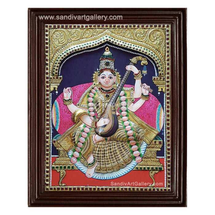 Buy Online Saraswathi Semi Embossed Tanjore Painting- Sandiv Art Gallery